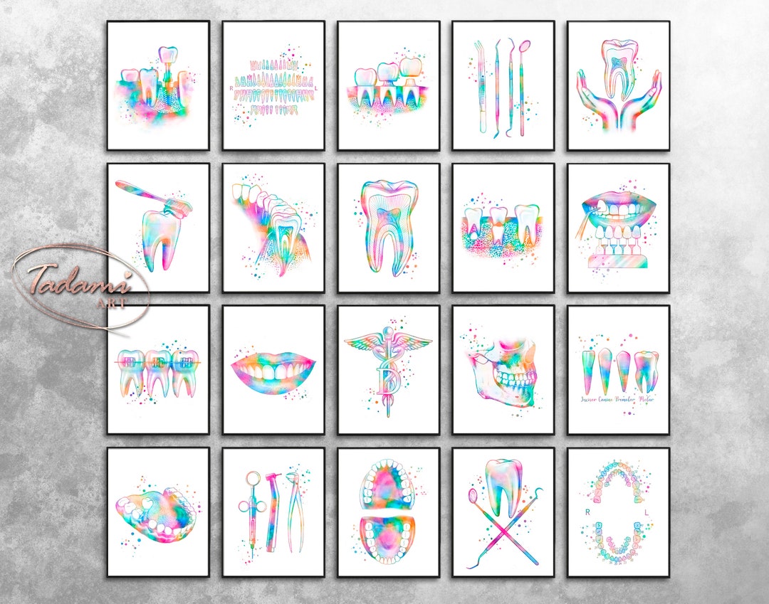 20 Dental Wall Art, Dentist Poster, Tooth Anatomy Print, Rainbow Detal ...