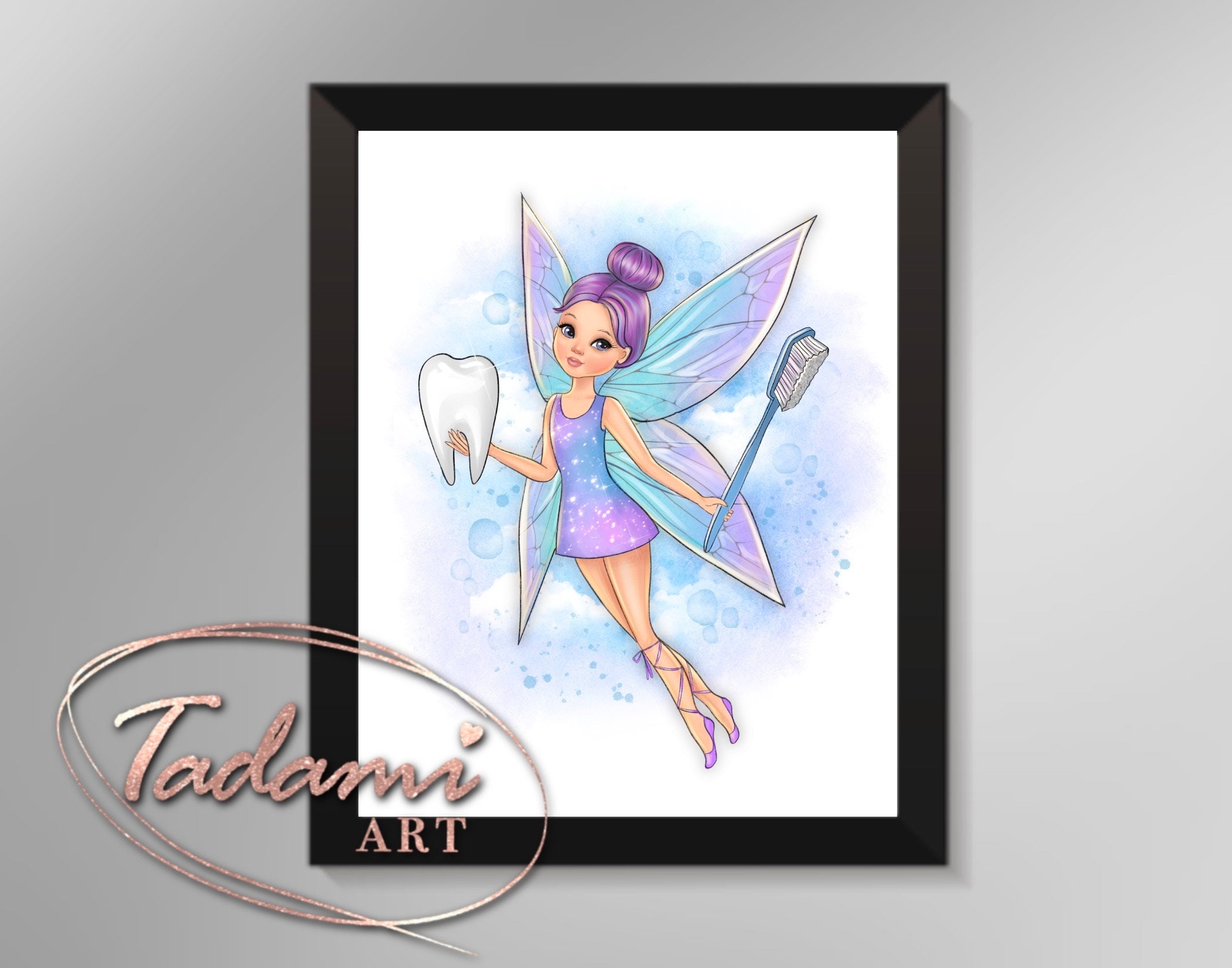 Tooth Fairy With Tooth and Toothbrush Watercolor Art Dental - Etsy