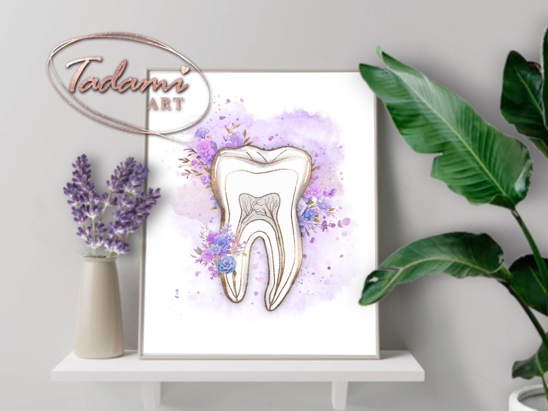 Tooth Anatomy Poster Dental Golden Watercolor Print Instant Download ...