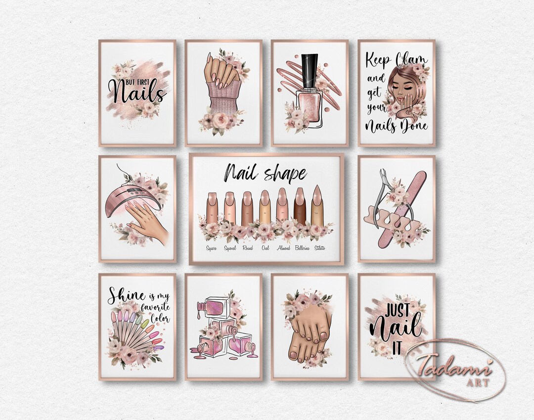 Nails Salon Poster, Nails Wall Art, Nail Shape Poster, Nail Artist Gift ...