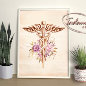 Caduceus Poster Medical Watercolor Print Anatomy Vintage - Etsy
