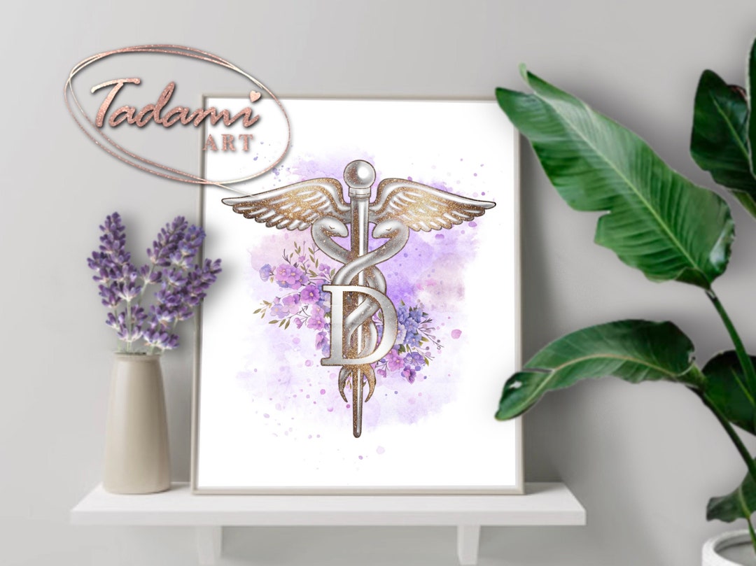 Caduceus Dental Poster Golden Watercolor Dentistry Symbol Instant ...