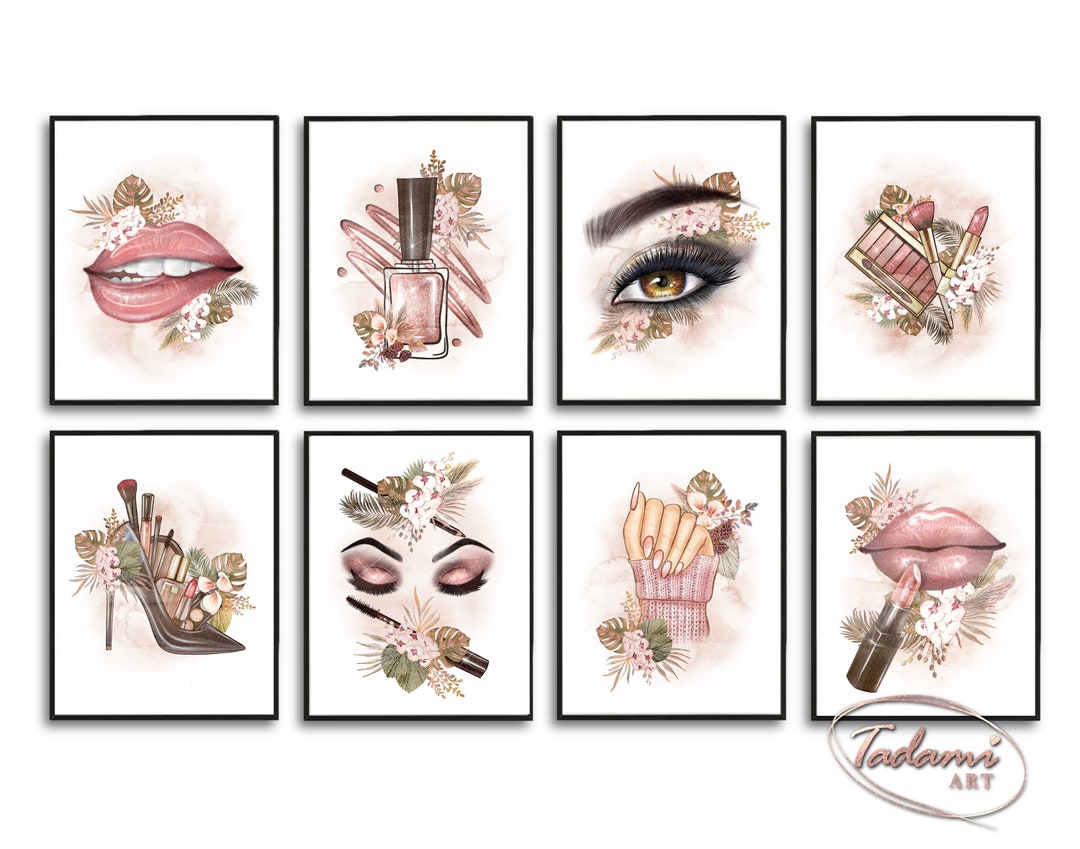 Beauty Salon Wall Art, 8 Boho Makeup Posters, Nails Print, Makeup Print ...