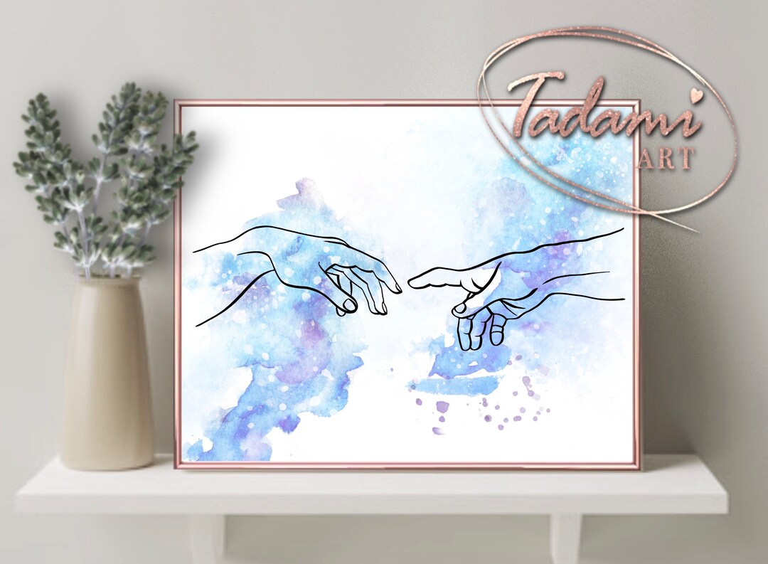 Line Hands Print Watercolor Instant Download Minimalist Hand Art Modern ...