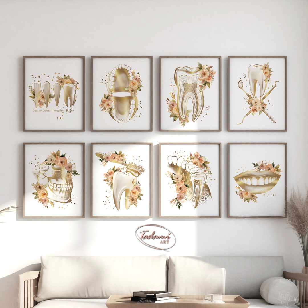 8 Dental Art, Dentistry Poster, Tooth Anatomy Print, Teeth Wall Art ...