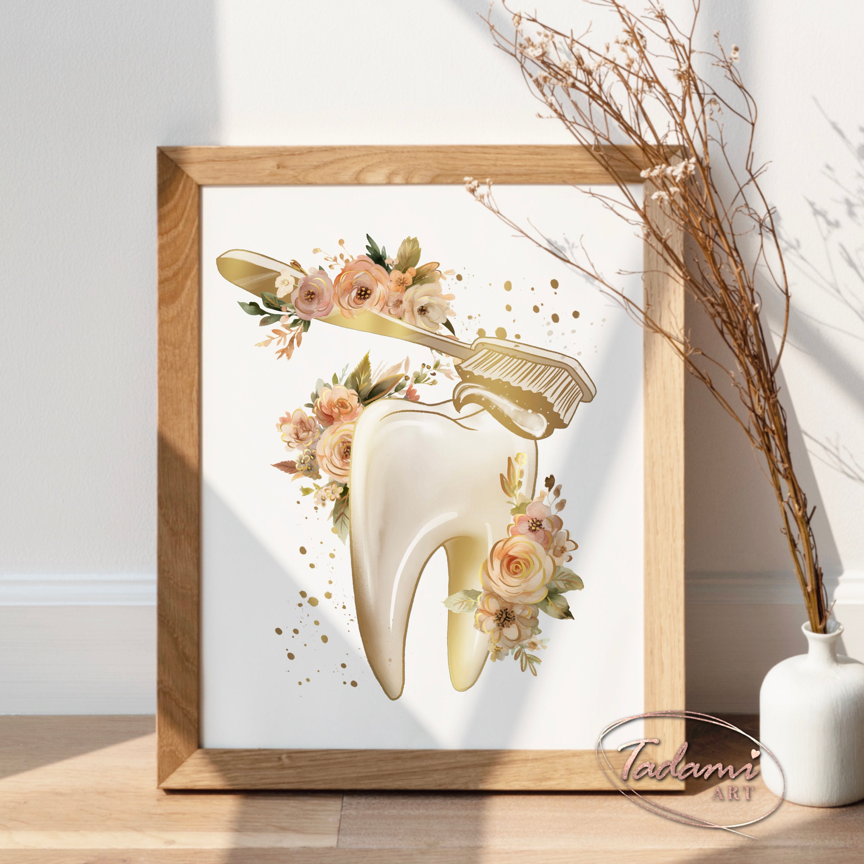 Floral Tooth Anatomy Art Print, Dental Clinic Decor (digital Download ...