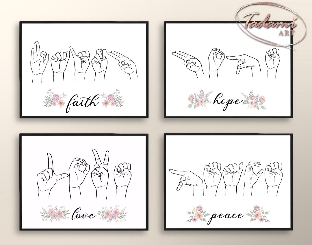 Faith Hope Love Peace Set Poster American Sign Language Manual Alphabet ...