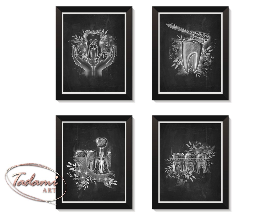 4 Dental Anatomy Chalkboard Artwork Dentist Gift Medical Decor Dental ...