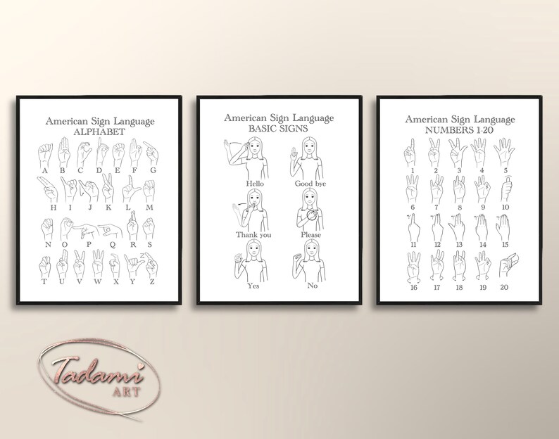ASL American Sign Language Alphabet Numbers and Signs Download - Etsy