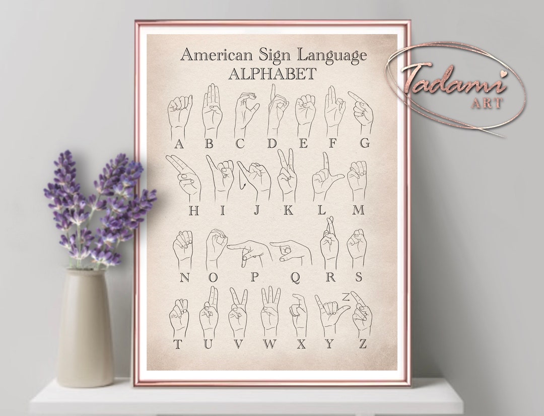 Vintage American Sign Language Alphabet Poster Manual Language Finger ...