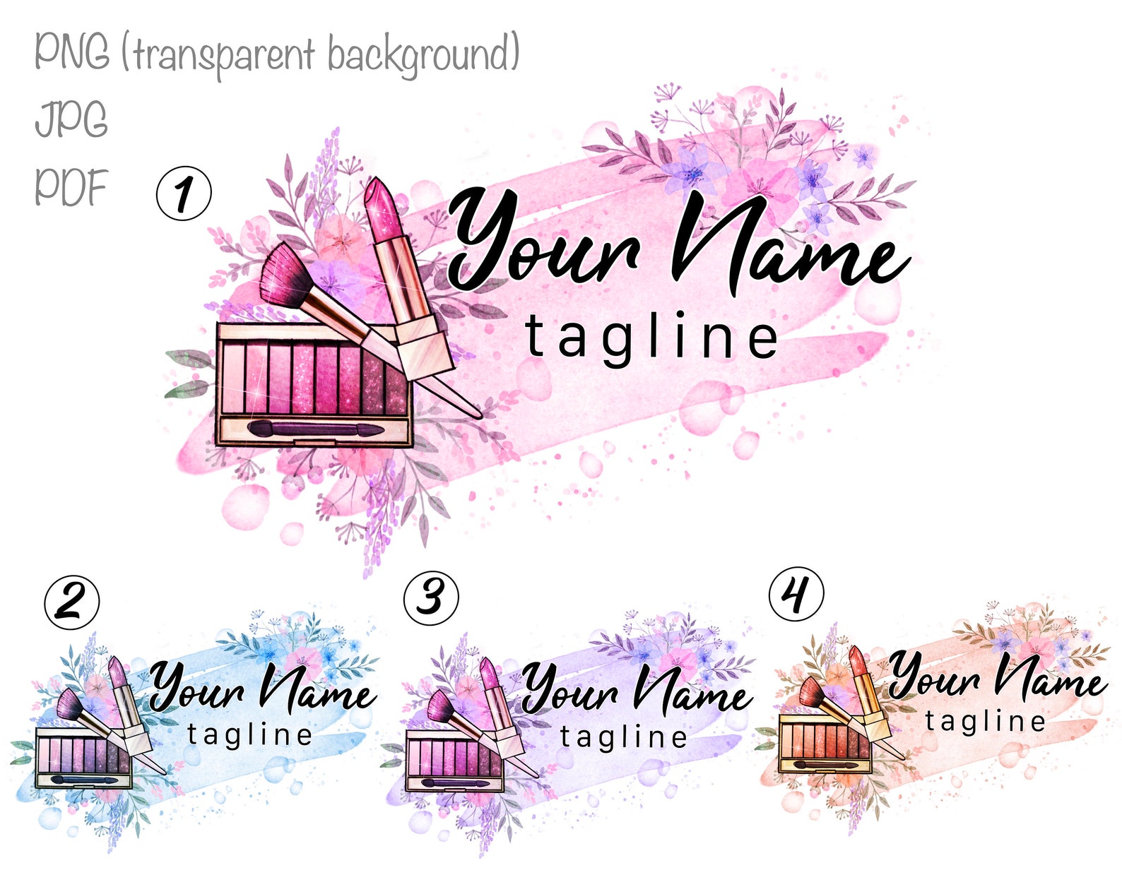 Makeup Logo Premade Logo Design Makeup Artist Badge Watercolor - Etsy