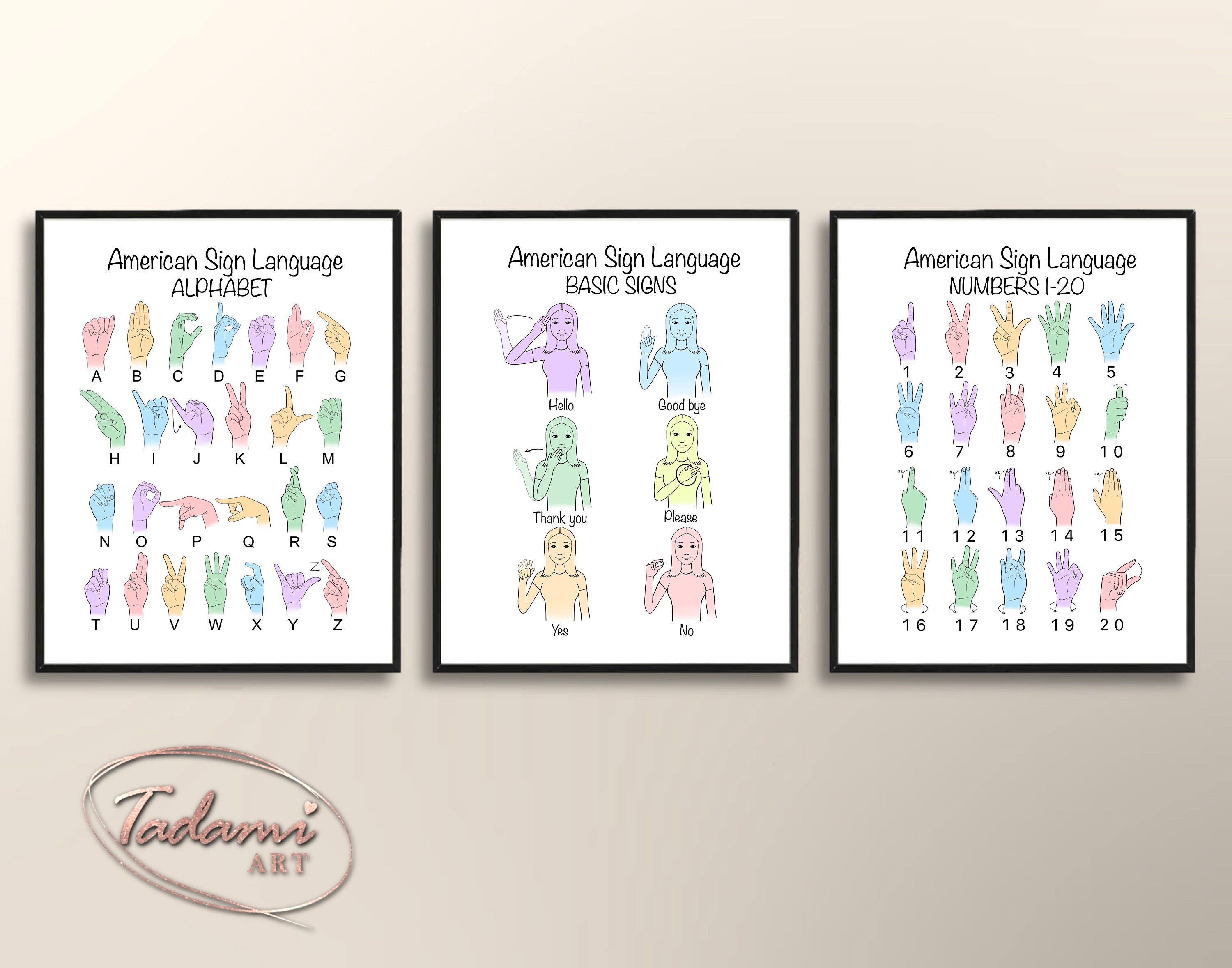 ASL Alphabet & Numbers Poster, American Sign Language Art (digital ...
