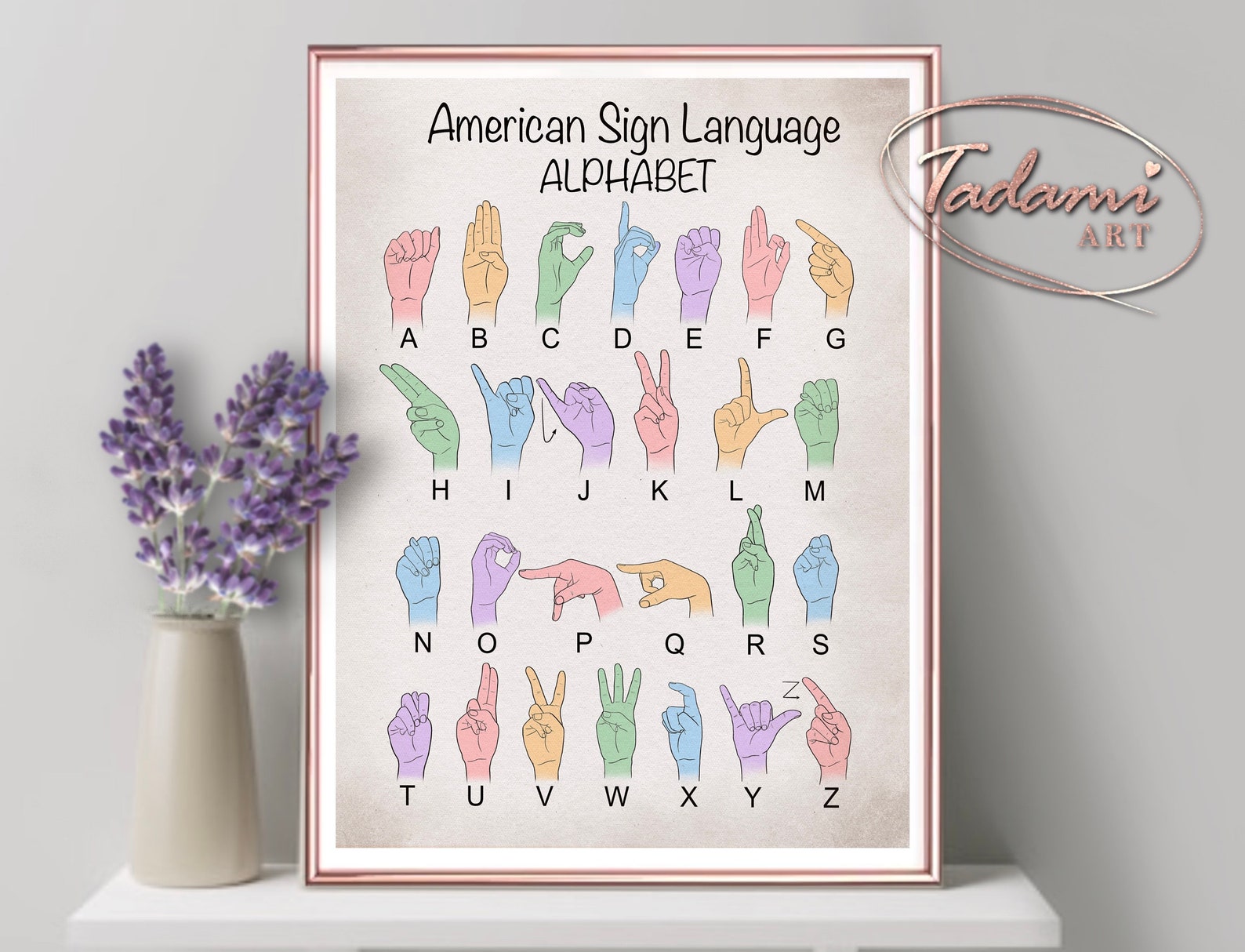 ASL Alphabet and Numbers Poster | Rainbow Vintage Sign Language Print ...