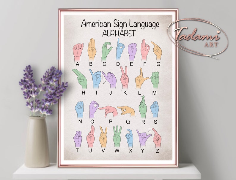 ASL Alphabet and Numbers Poster | Rainbow Vintage Sign Language Print ...