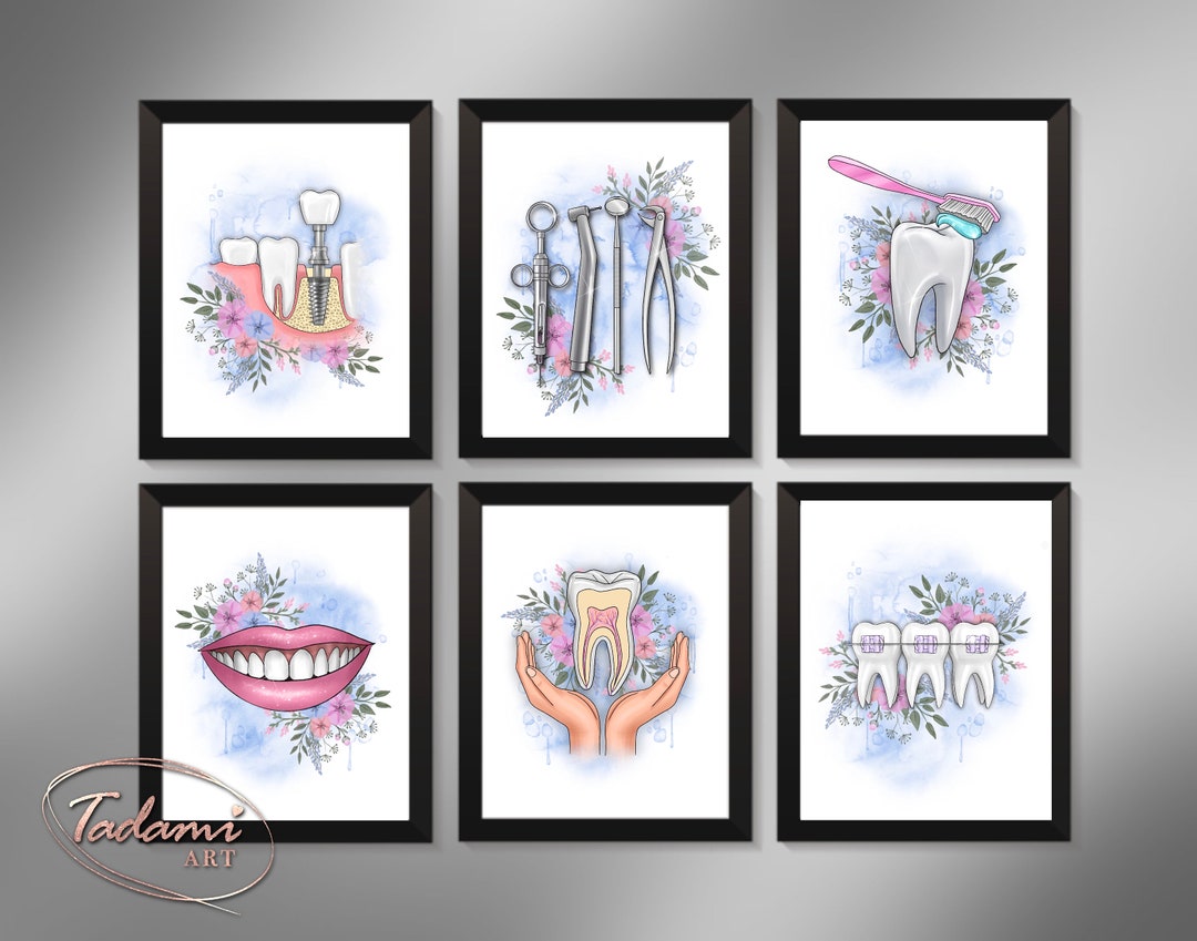 6 Dental Art, Medical Artwork, Floral Tooth Anatomy, Dentist Office ...