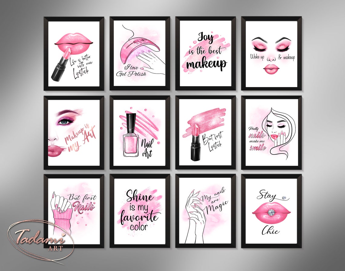 Makeup Set 12 Beauty Art Cosmetic Poster Lipstick Drawing - Etsy
