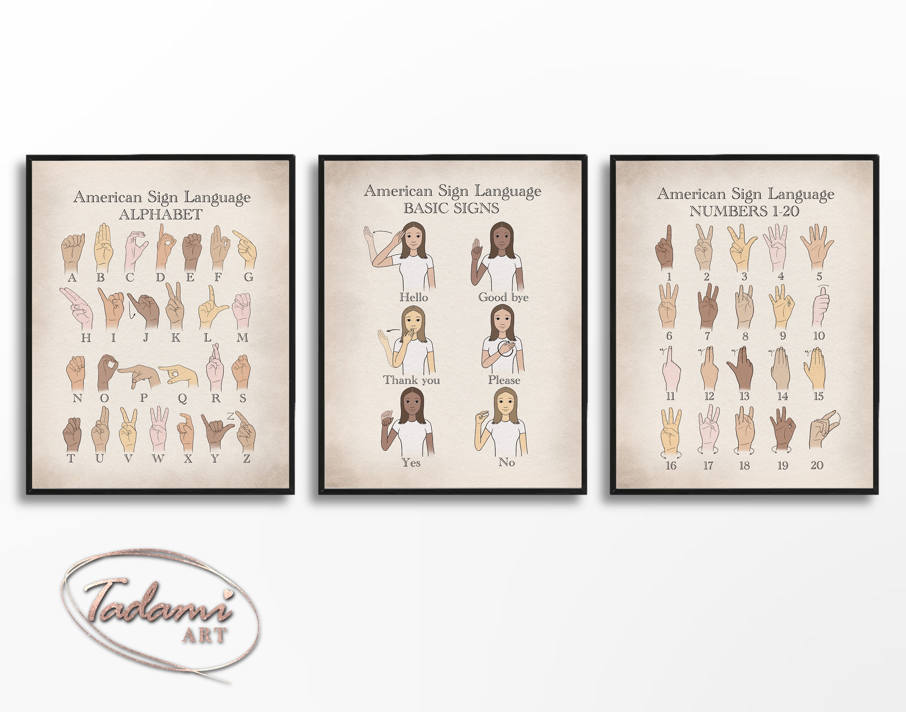 ASL Alphabet & Numbers Vintage Poster, Sign Language Classroom Decor ...