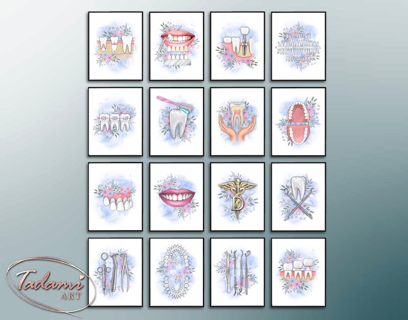 Dental Posters Set 16 Watercolor Dentistry Print Tooth Anatomy - Etsy