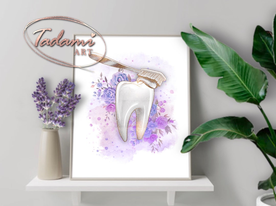 Toothbrush Print Golden Watercolor Tooth Anatomy Poster Instant ...