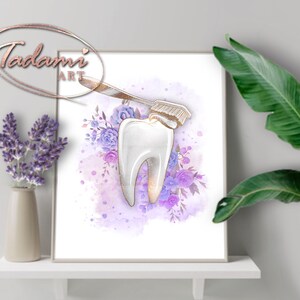 Toothbrush Print Golden Watercolor Tooth Anatomy Poster Instant ...