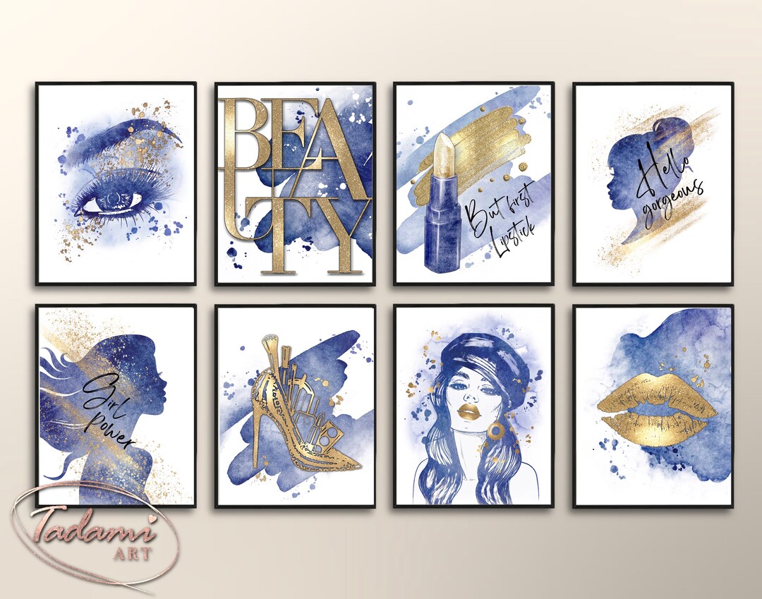 Makeup Poster, Beauty Quotes, Beauty Salon Wall Art, Navy Blue Makeup ...