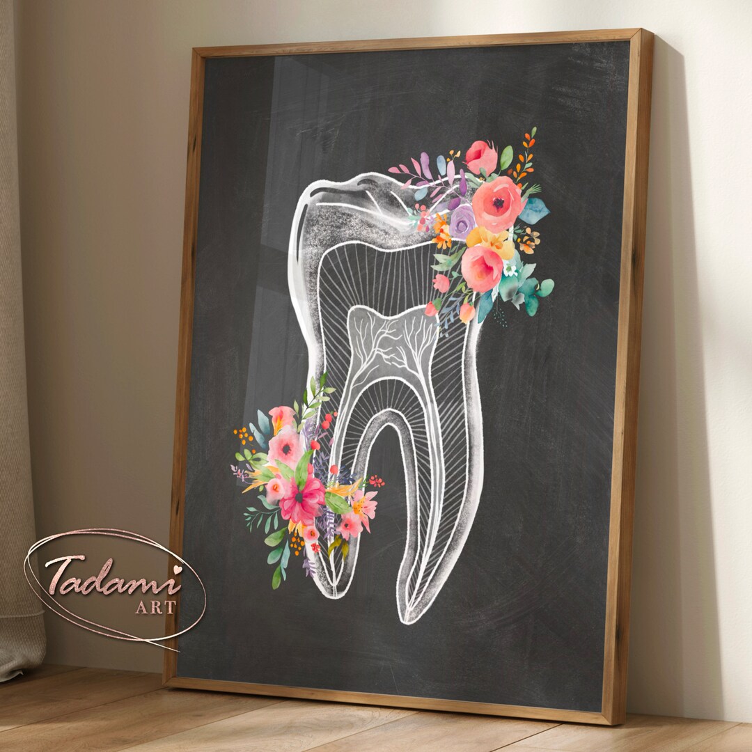 Floral Tooth Anatomy Art, Dentist Chalkboard Poster (digital Download ...