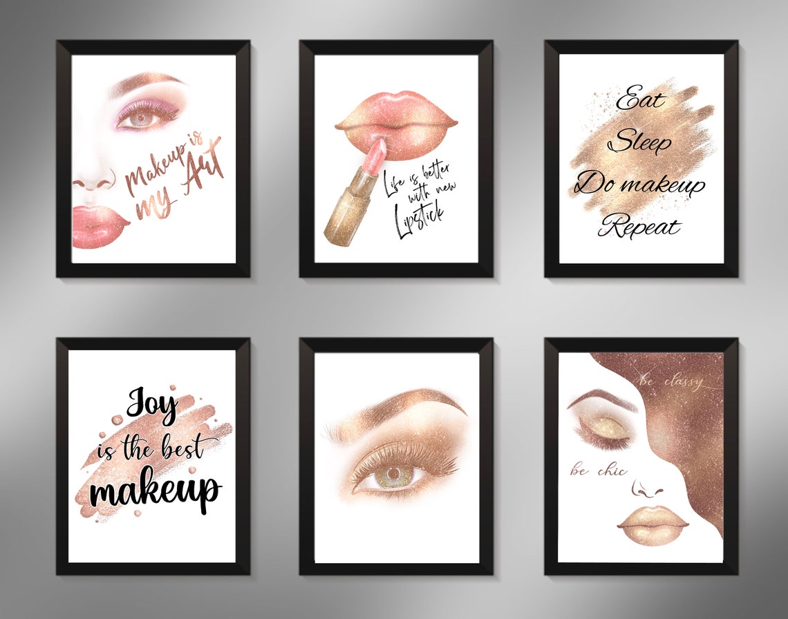 6 Fashion Illustration Beauty Artwork Makeup Drawing Rose Gold | Etsy