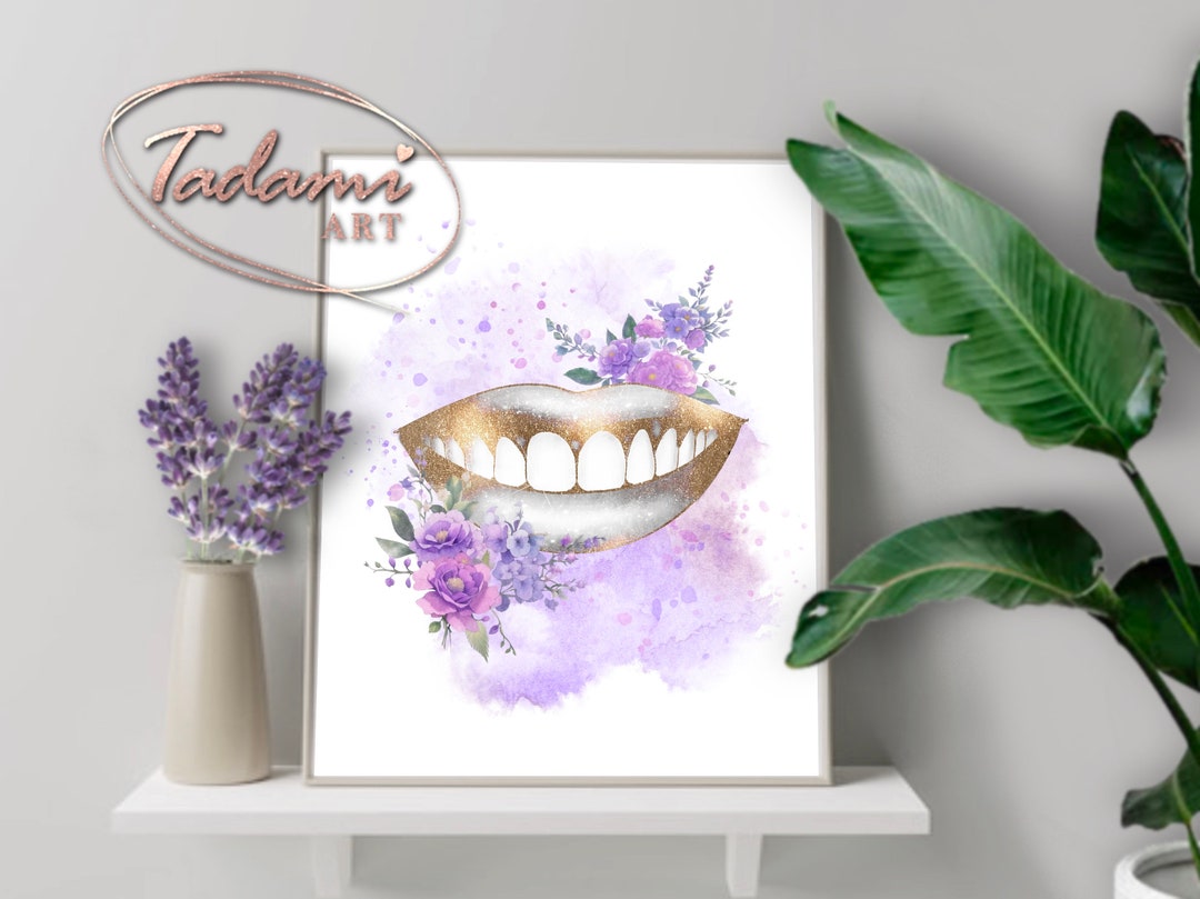 Floral Teeth Art Print, Watercolor Dentistry Decor (digital Download ...