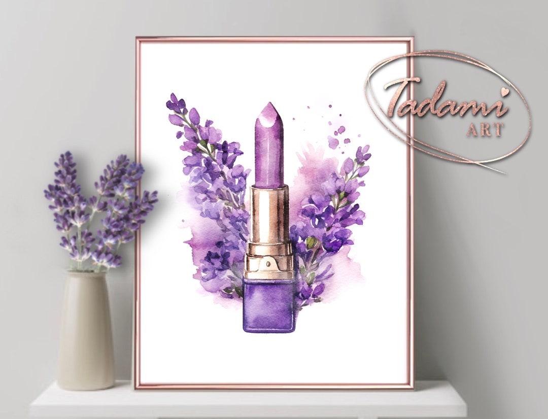 Lavender Lipstick Poster, Lipstick Print, Makeup Lavender Art, Beauty ...