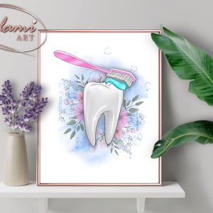 Dental Posters Set 16 Watercolor Dentistry Print Tooth Anatomy Floral ...