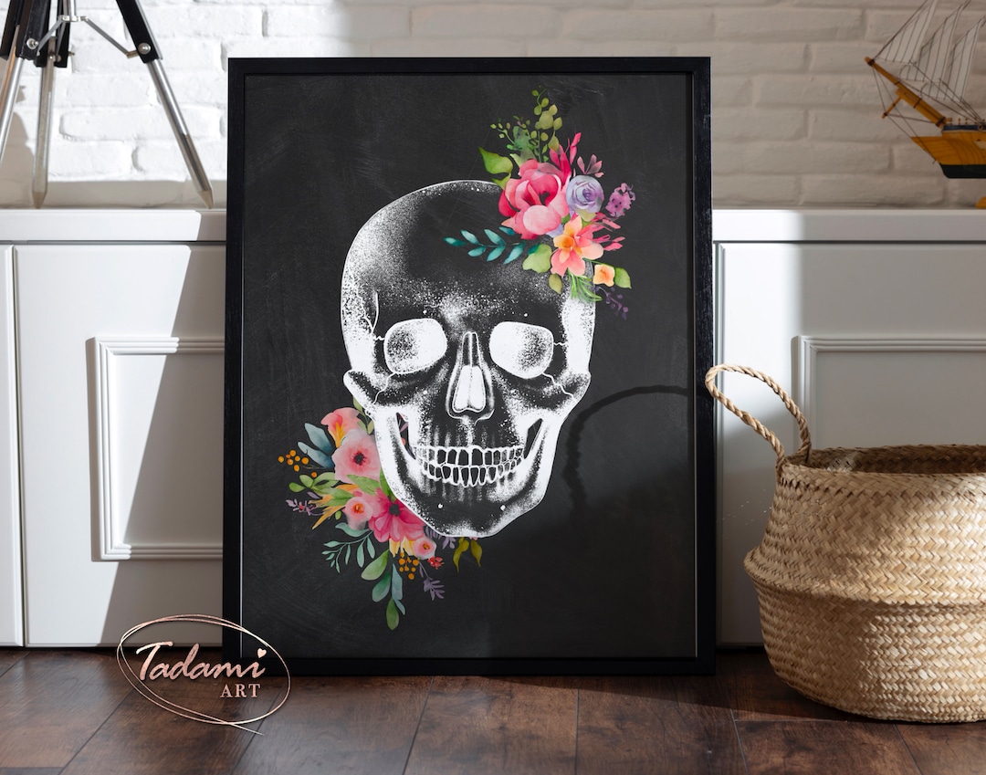 Skull Wall Art, Floral Anatomy Poster, Doctor Gift, Cranium Poster ...