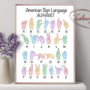 ASL Alphabet & Numbers Poster, American Sign Language Art (digital ...