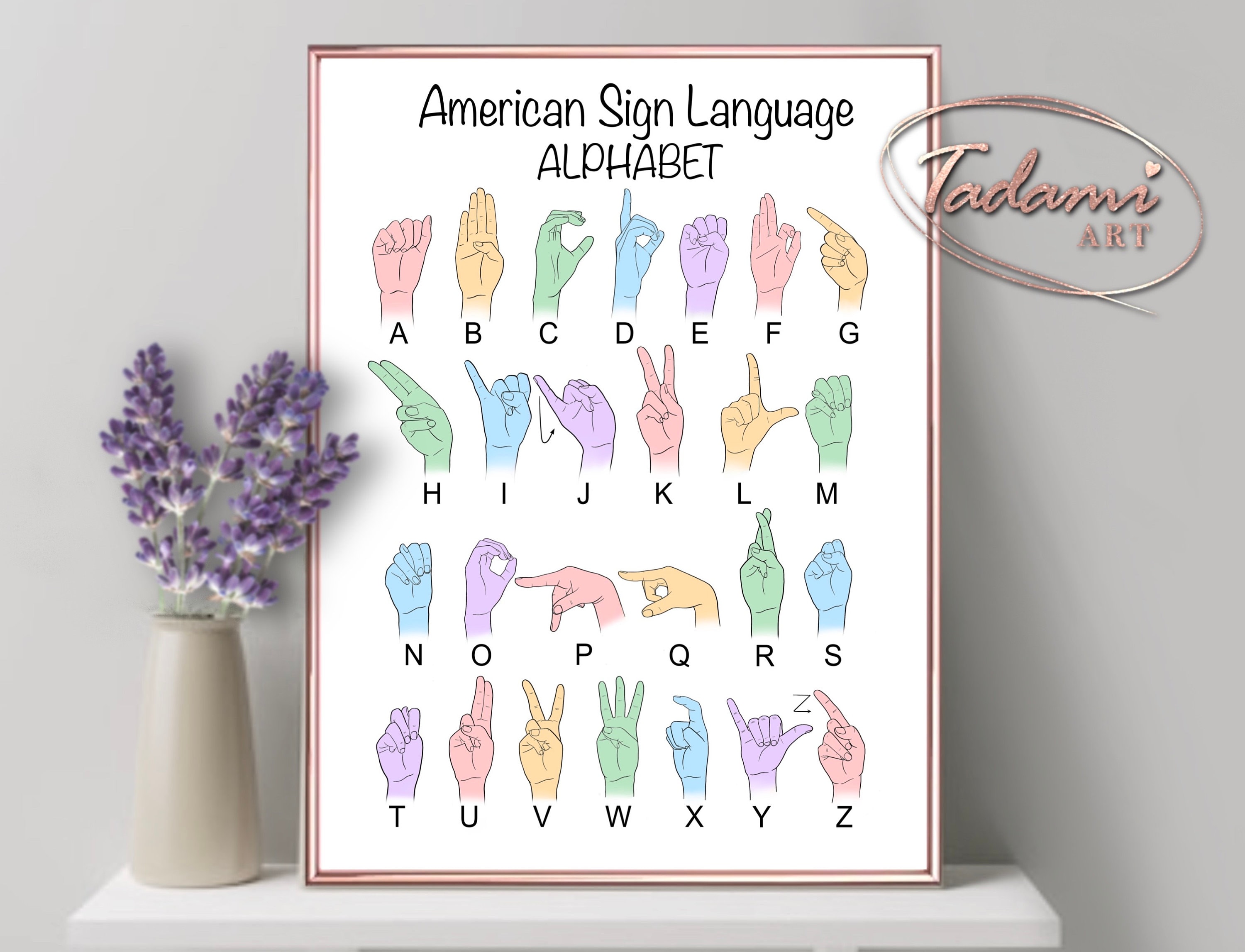 ASL Alphabet & Numbers Poster, American Sign Language Art (digital ...