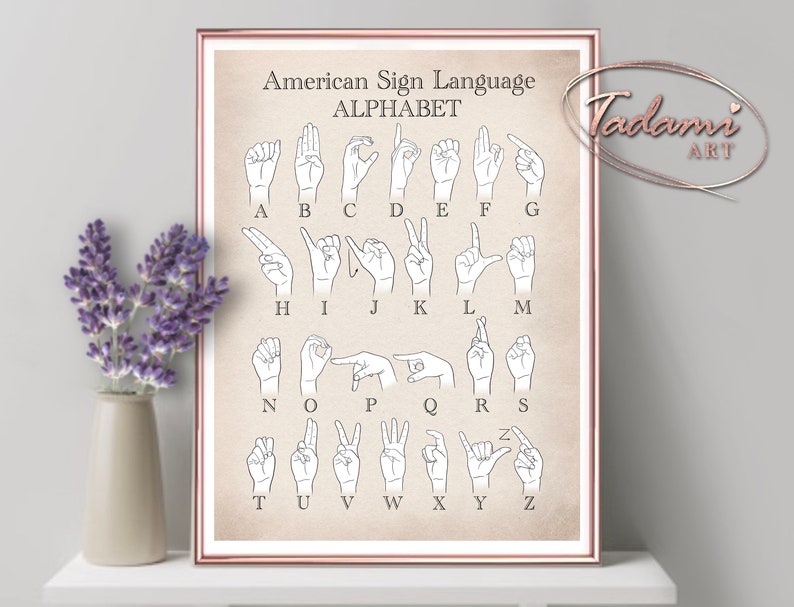 Vintage ASL Alphabet Poster, American Sign Language Print (digital ...
