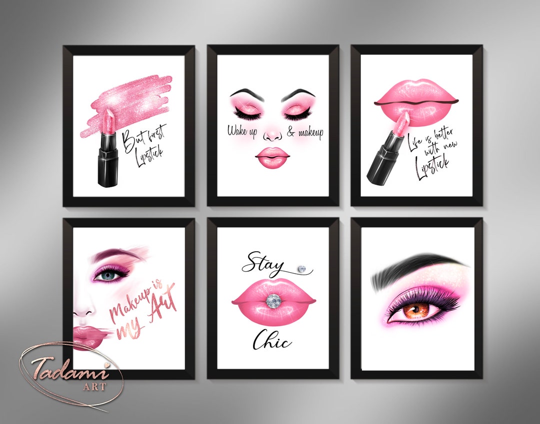 Set of 6 Makeup Artist Art Fashion Master Decor Beauty Illustration ...