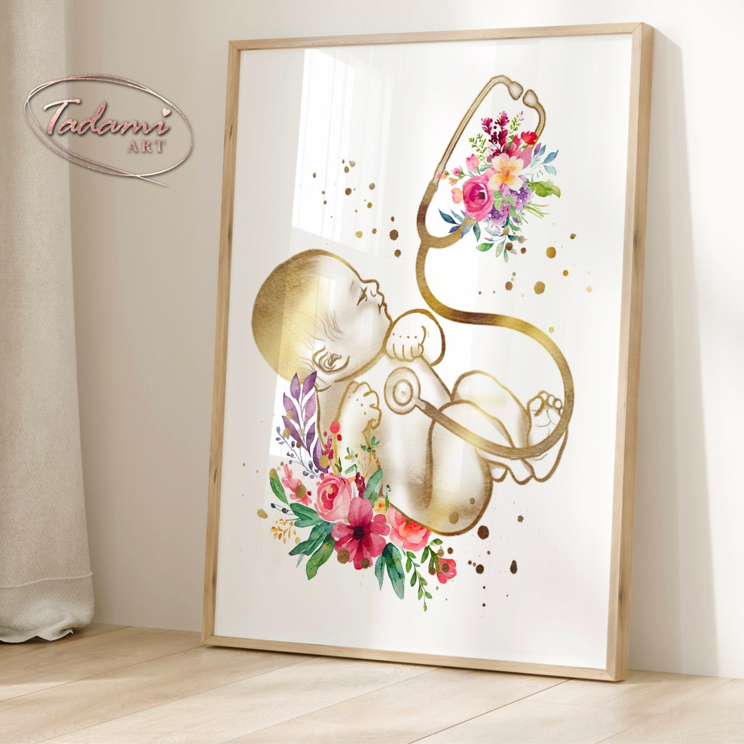Newborn Art, Neonatology Poster, Gynecology Art, Midwife Gift, New Baby ...