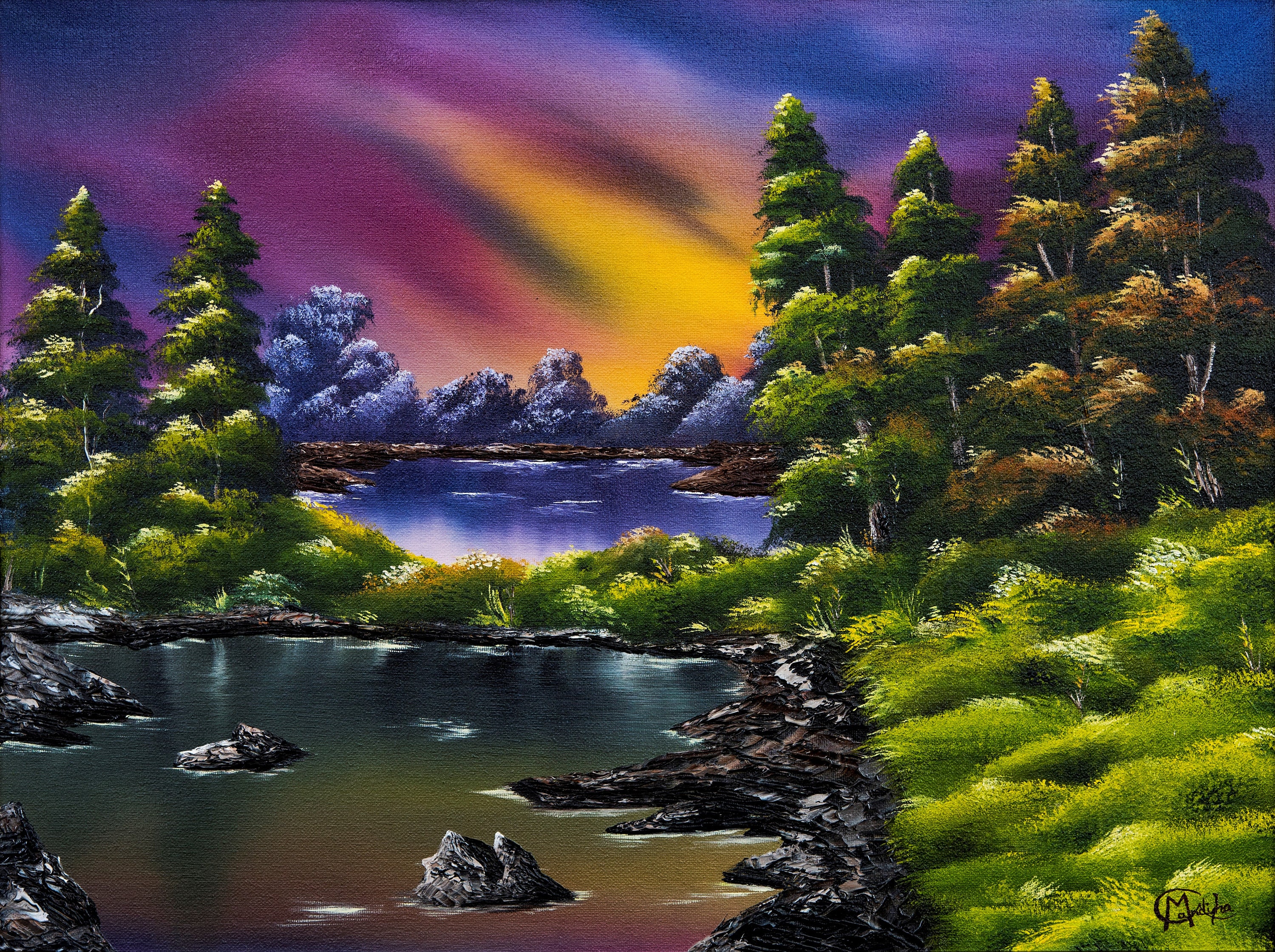 Oil Painting Beautiful Scenery Original Garden Of Peace 18 X 24