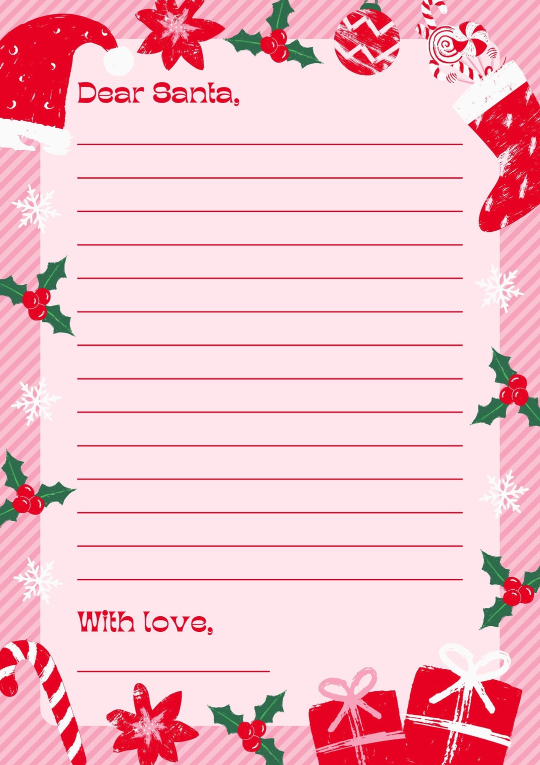 Dear Santa Red Christmas List DOWNLOADABLE PRINT - Etsy