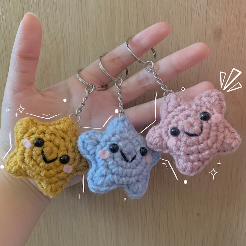 Amigurumi Crochet Star Keychain - Handmade Cute Bag Accessory Gift ...