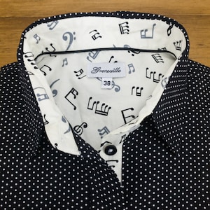 Ladies Long Sleeve Black & White Polka Dot Blouse With Musical Notes ...
