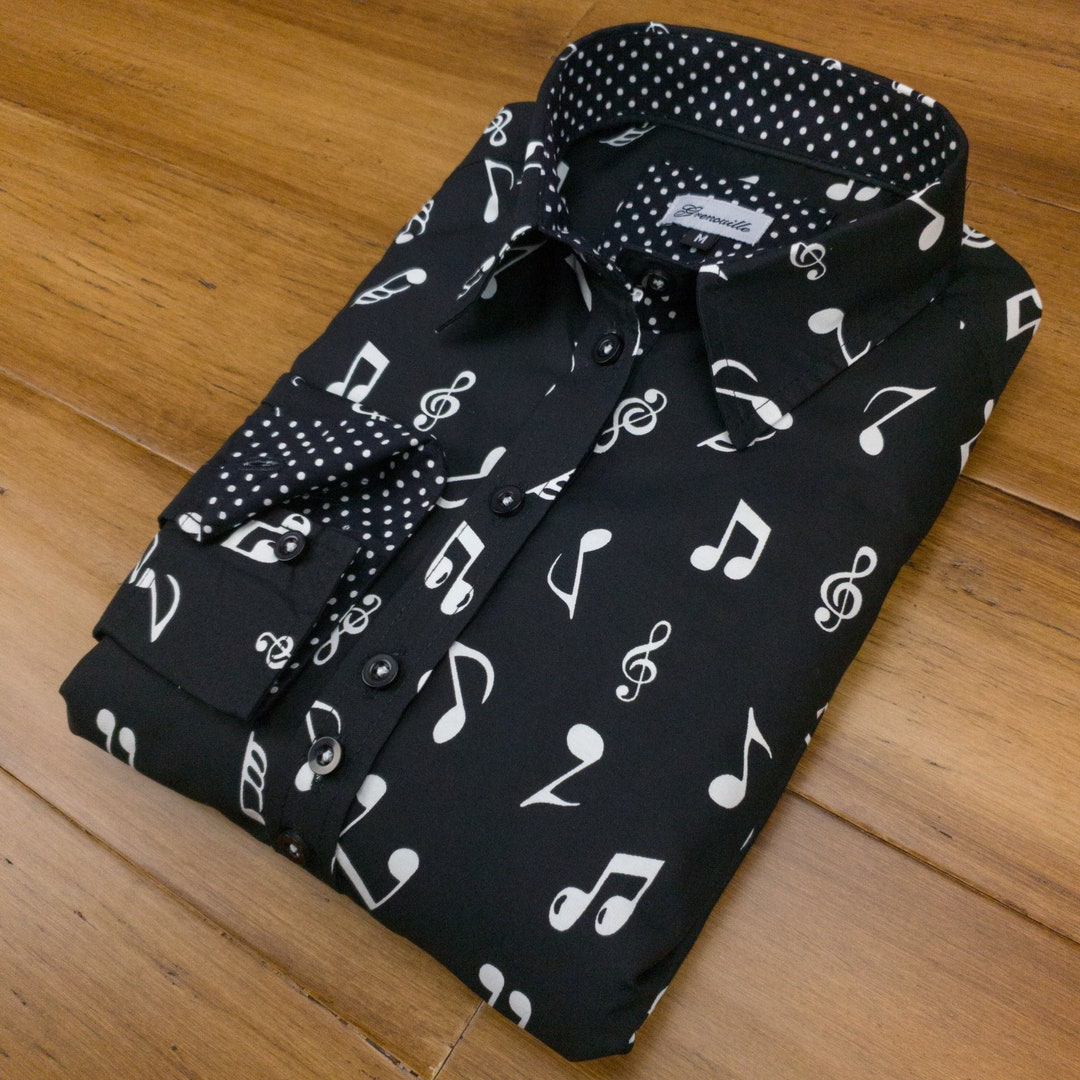 Grenouille Ladies Long Sleeve Black & White Musical Note Shirt / Blouse ...