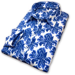 Grenouille Ladies Long Sleeve Delft Blue Floral Print Shaped Fit Shirt ...