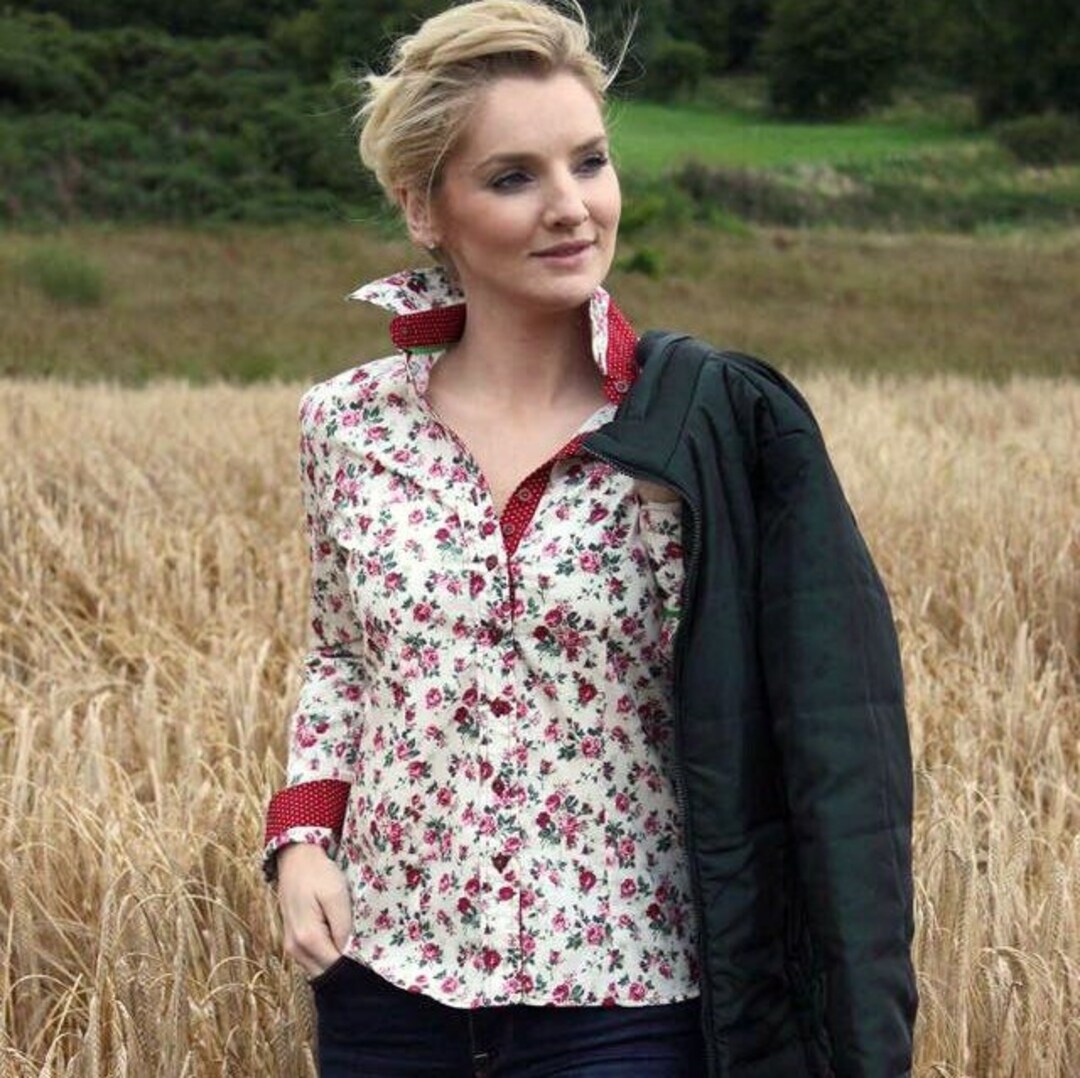 Ladies Long Sleeve Cream Country Rose Print Blouse Grenouille Signature ...