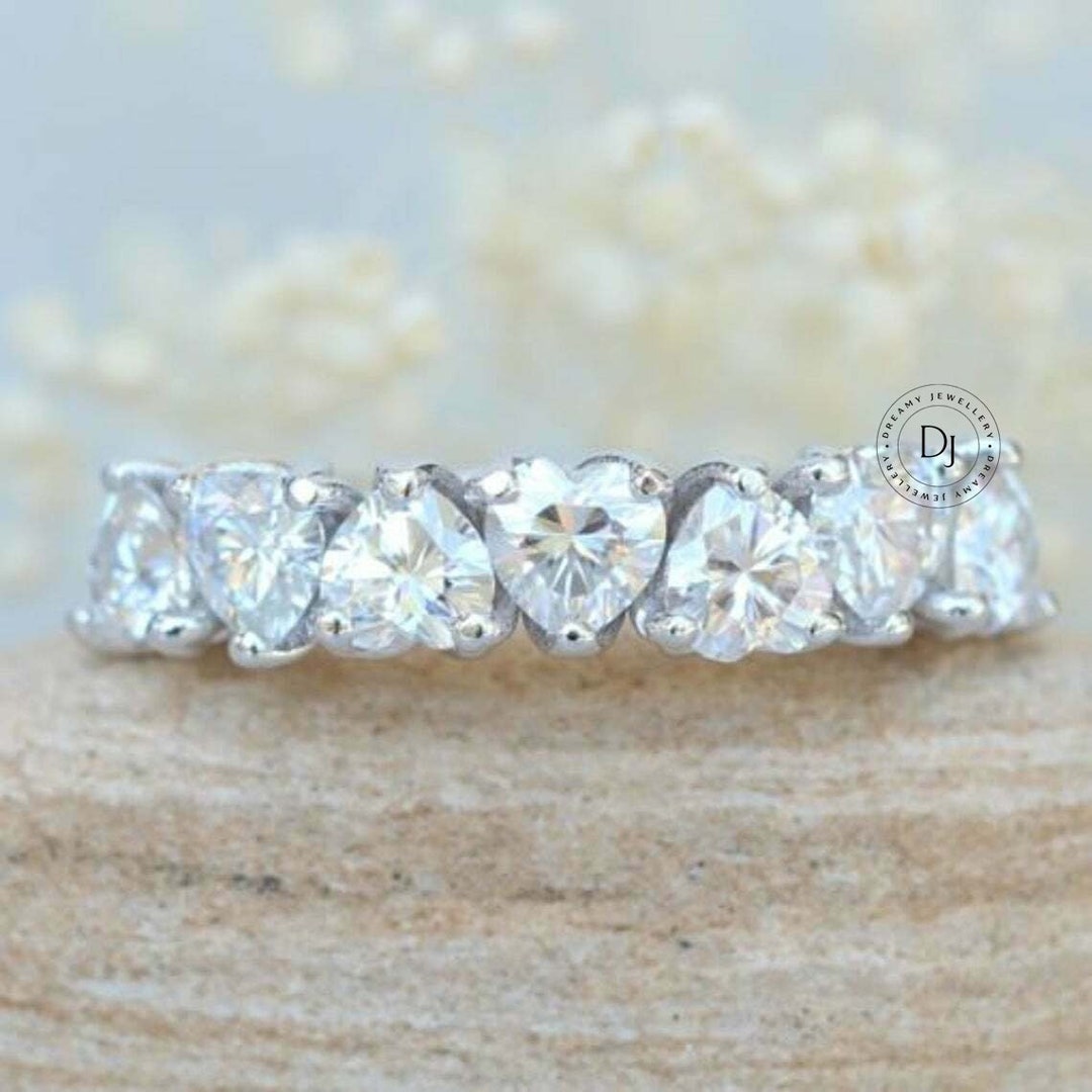 Half Eternity Band Heart Shape Diamond Engagement Ring Heart - Etsy