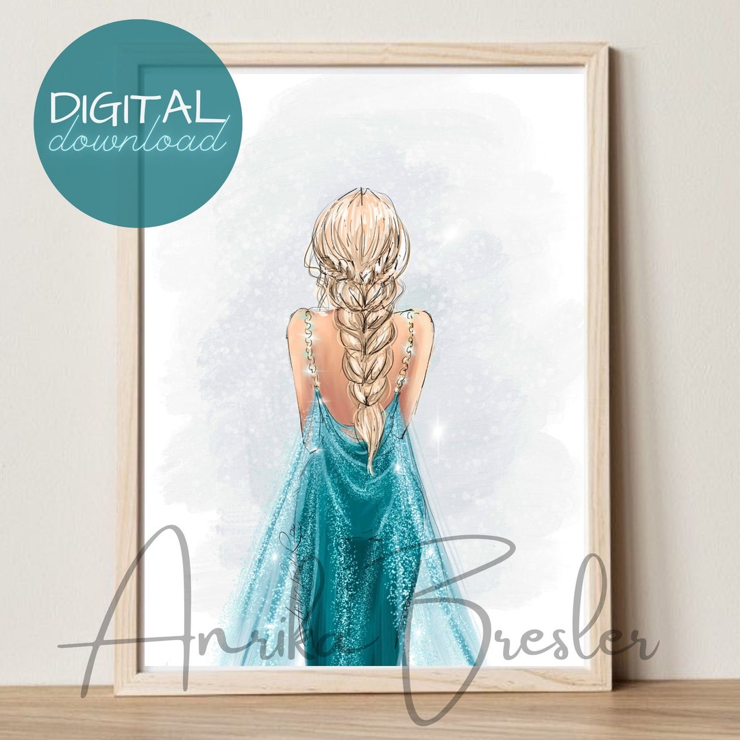 Elsa Princess Art: Frozen Inspired fashion Illustration / Nursery Print ...
