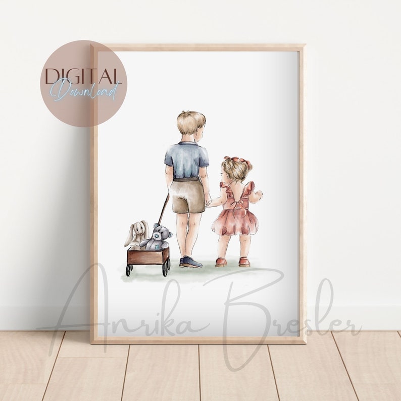 Siblings Art: Big Brother & Little Sister | Customisable | Digital ...