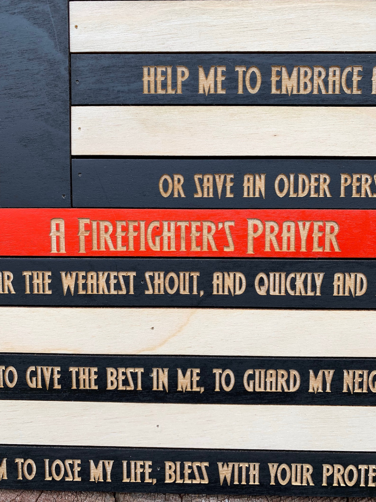 Firefighter Prayer Flag, Fire Flag, Thin Red Line, Fireman Flag, Wood ...