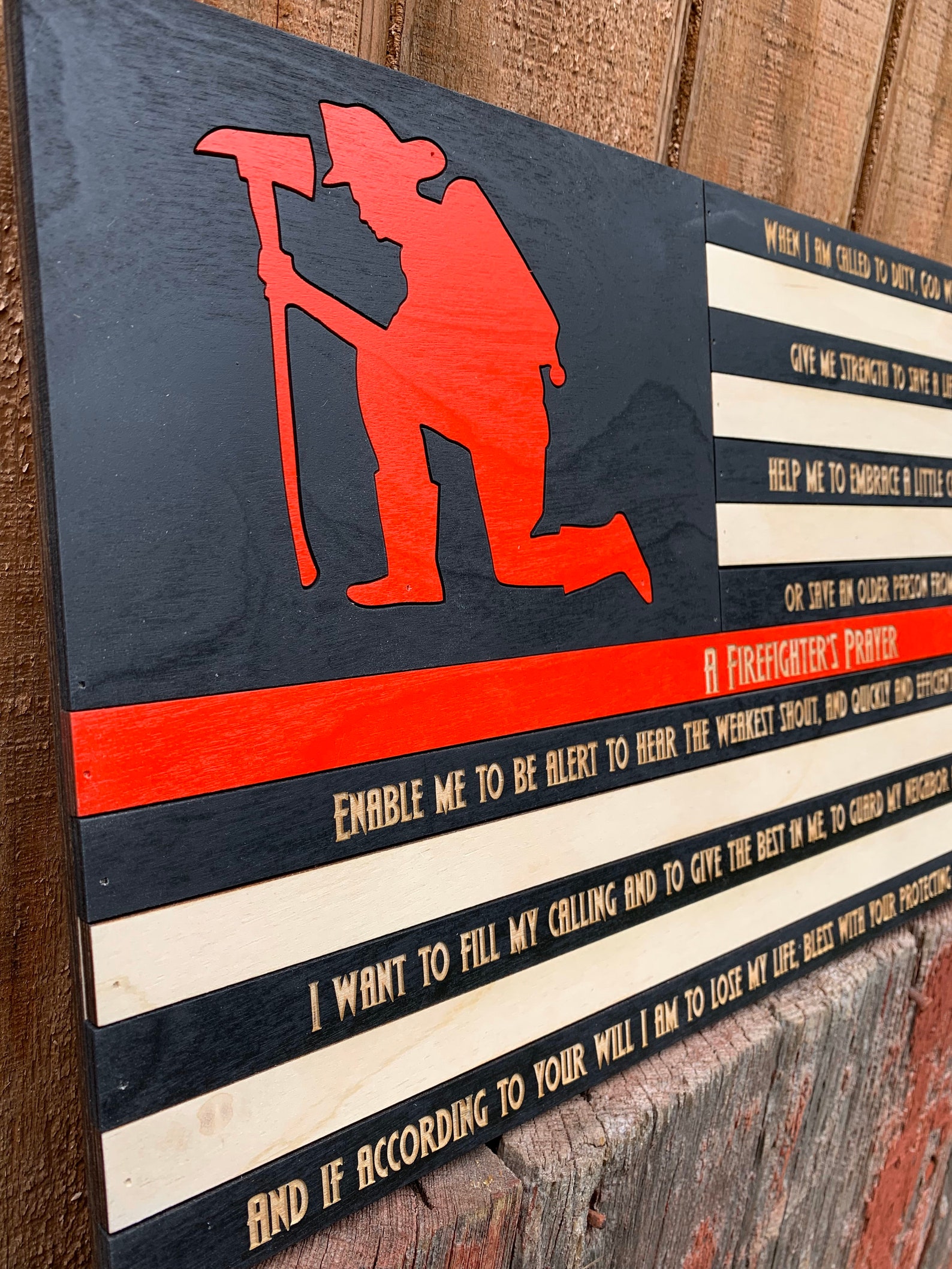 Firefighter Prayer Flag, Fire Flag, Thin Red Line, Fireman Flag, Wood ...