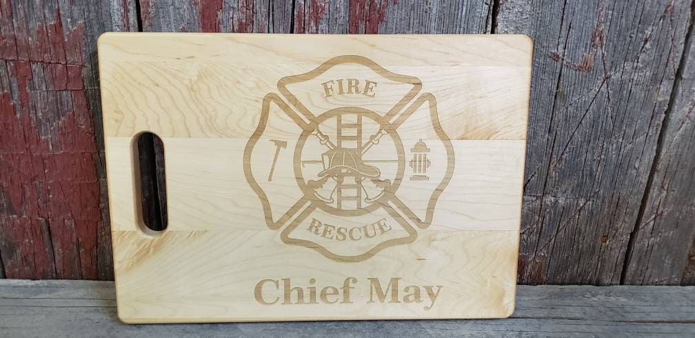 Firefighter Cutting Board with Maltese cross and Laser | Etsy