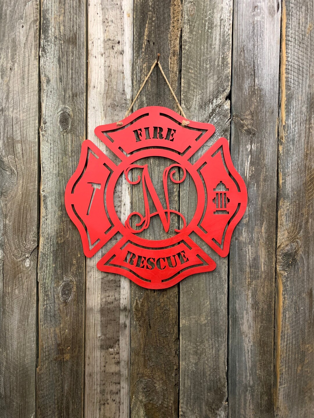 Firefighter Wooden Door Hanger, Wooden Monogram, Firefighter Wreath ...